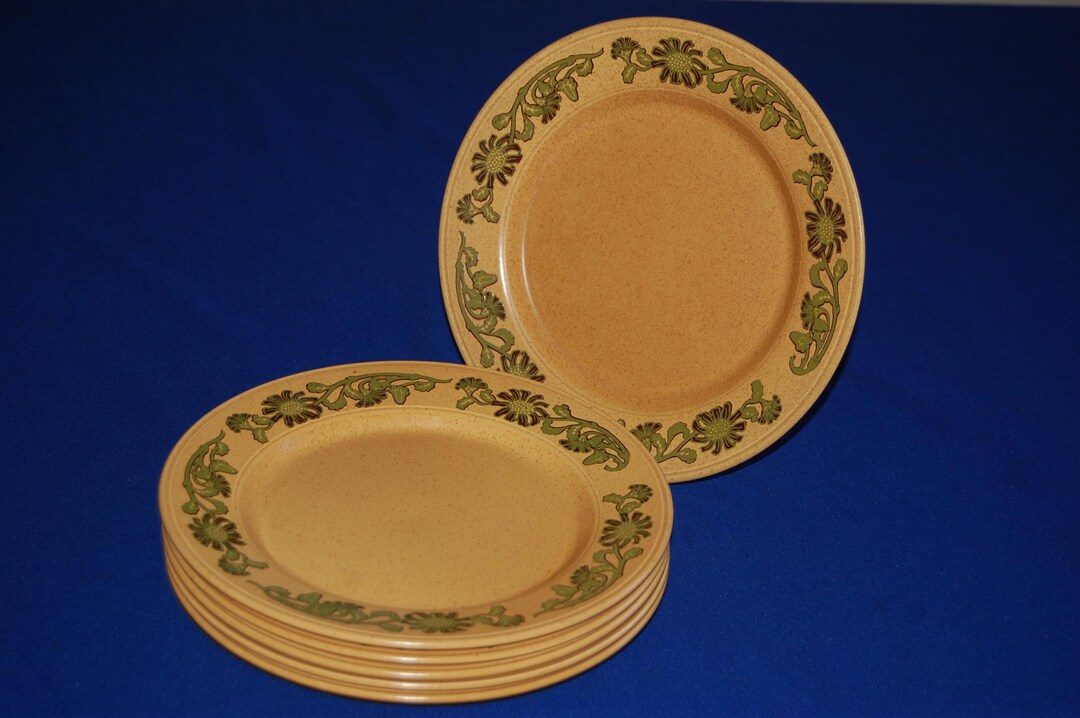 Vintage Kiln Craft Set 6 Clematis Dinner Plates 10" Diameter. C 1970's ...