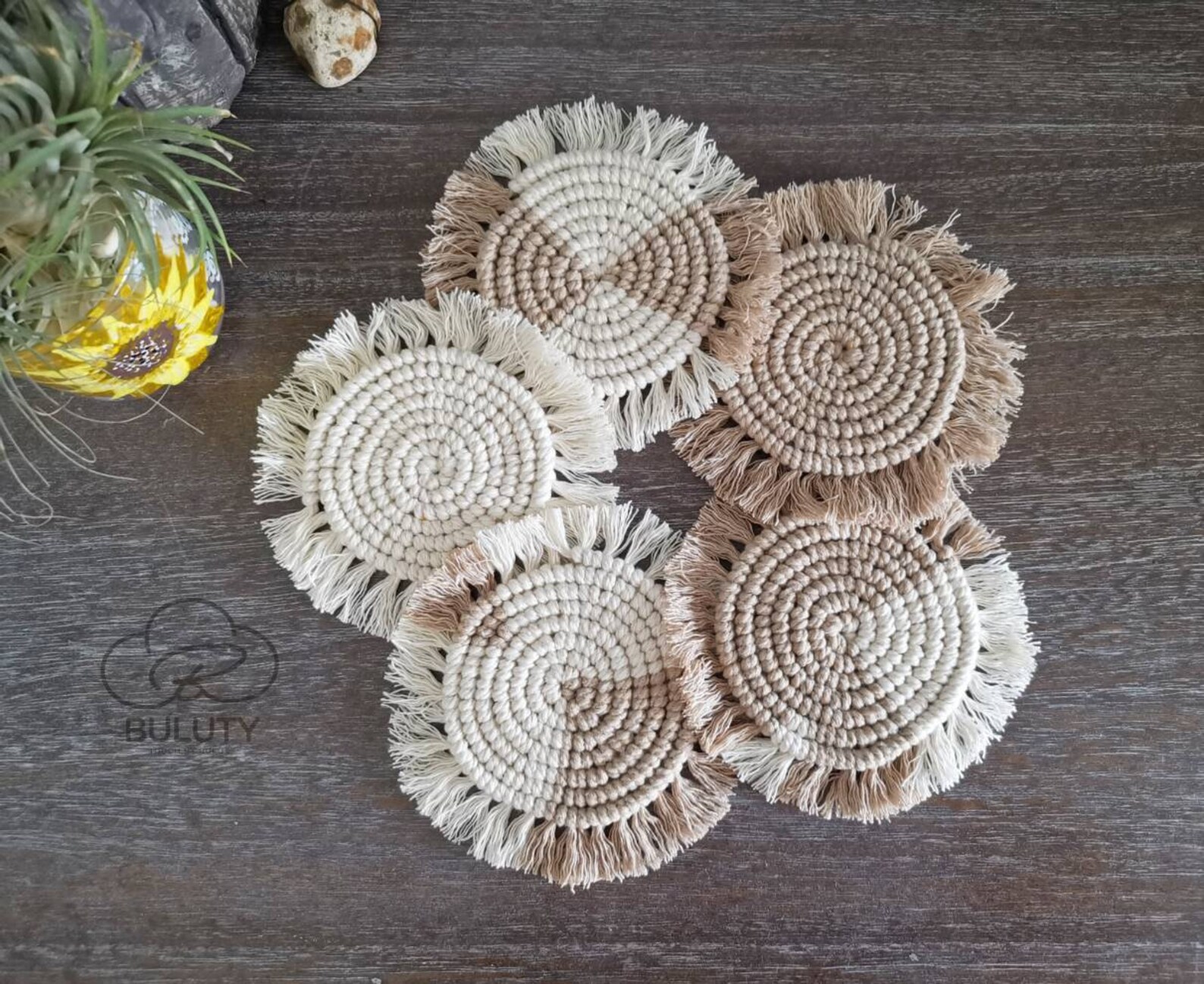 SET of 5 MACRAME COASTERS made to Order Handmade Pattern for - Etsy