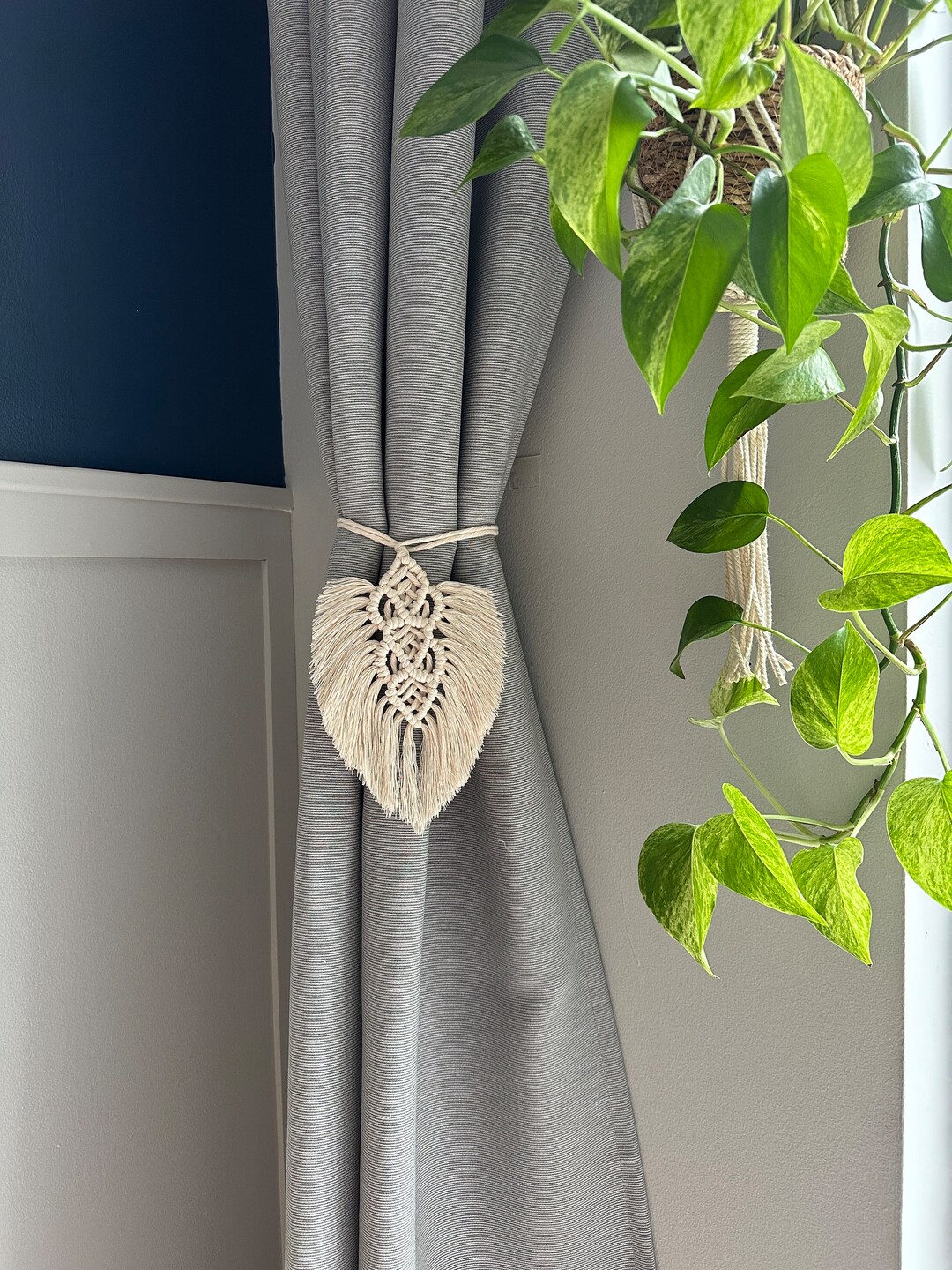 Macrame Curtain Holder Leaf, Handmade Curtain Tieback, Pull Through ...