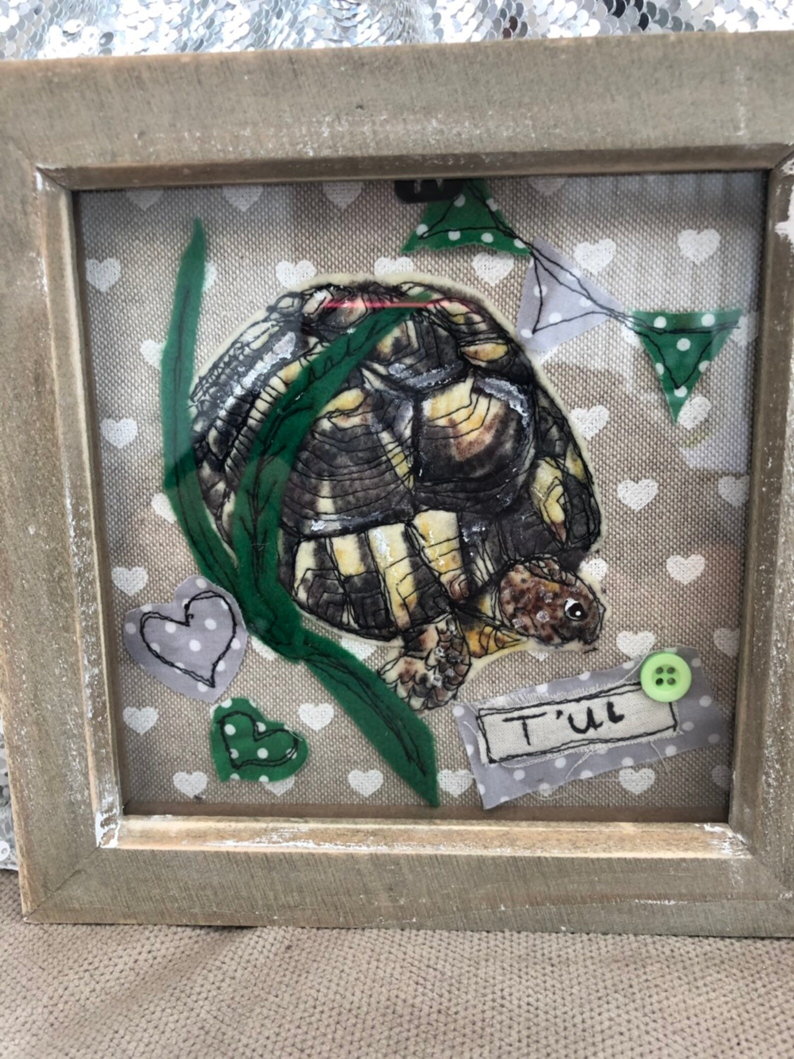 Framed Textile Tortoise Portrait. Personalised Tortoise/ Turtle Picture ...