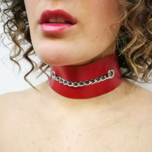 Bdsm Red Collar Chain, Leather Choker, Red Choker, Leather Collar ...