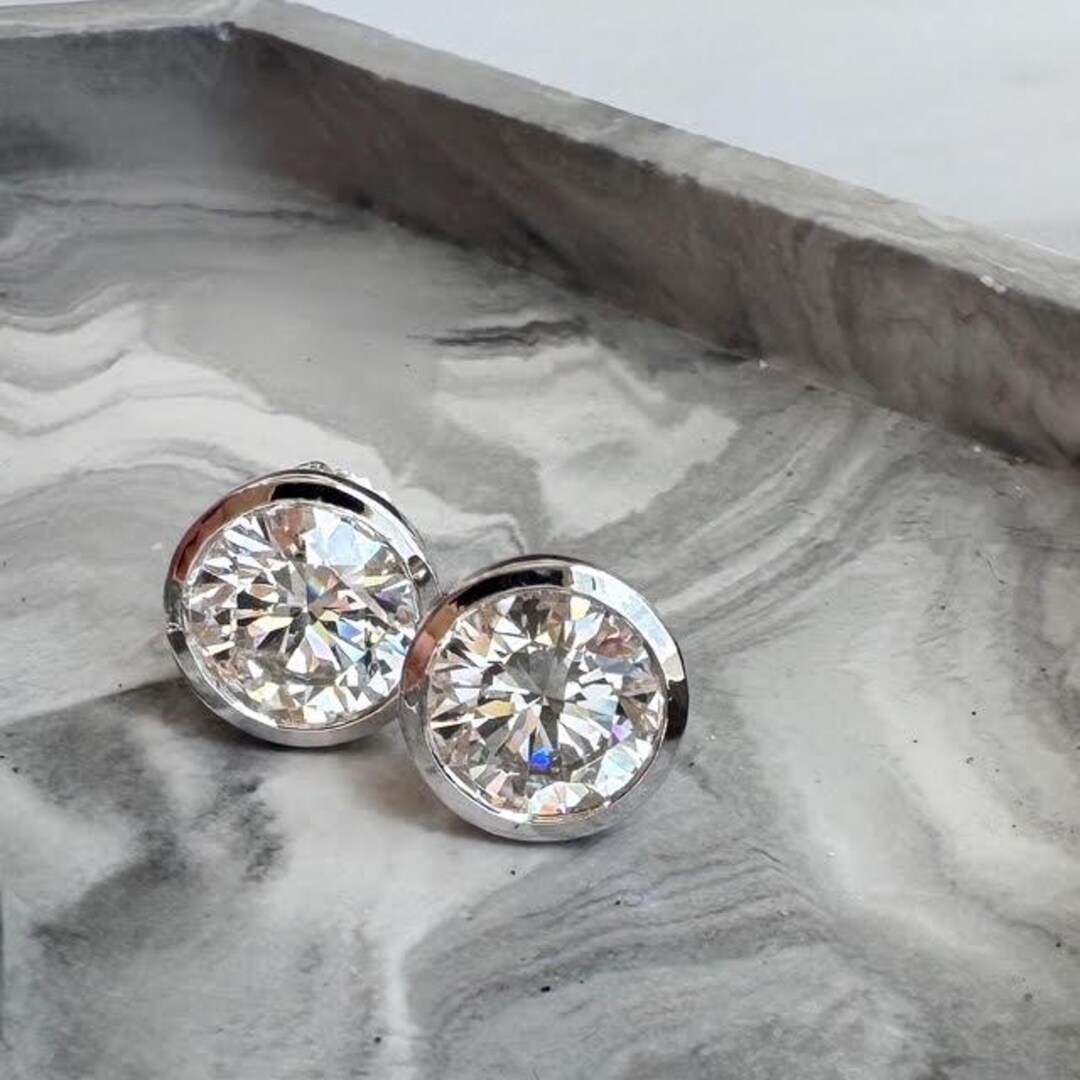 3 Carat EVS1 Bezel Setting Lab Created Diamond Earrings, Lab Diamond ...