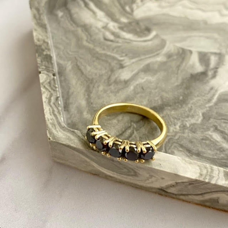 5 Black Diamond Ring , Gold Stacking Ring, Classic Black Half Eternity ...
