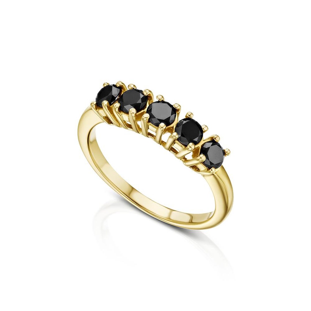 5 Black Diamond Ring , Gold Stacking Ring, Classic Black Half Eternity ...