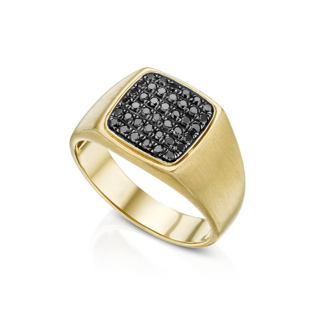 14k Gold Square Signet Ring, Black Diamonds Signet Ring, Men's Black ...