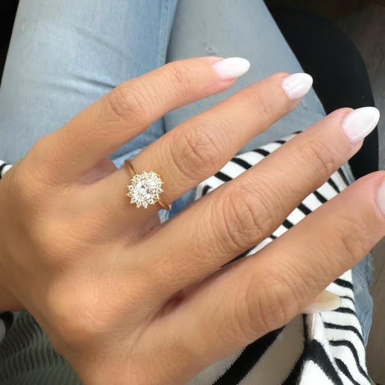 Dainty Diana Lab Diamond Ring, 0.58 Carat DVVS1 Lab Grown Diamond, Halo ...