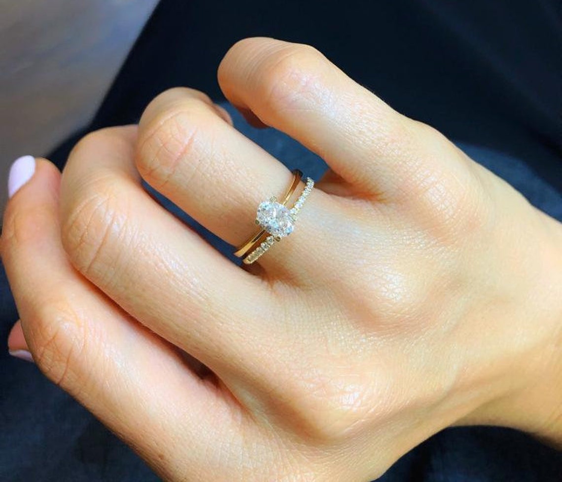 0.7 Ct Oval Cut Diamond Engagement Ring, 14k Solid Gold Solitaire Oval ...