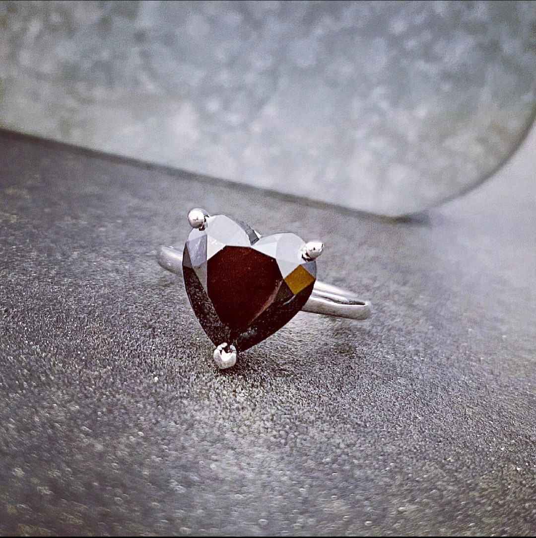 5 CT Heart Shape Black Diamond Ring, Black Heart Diamond Solitaire ...