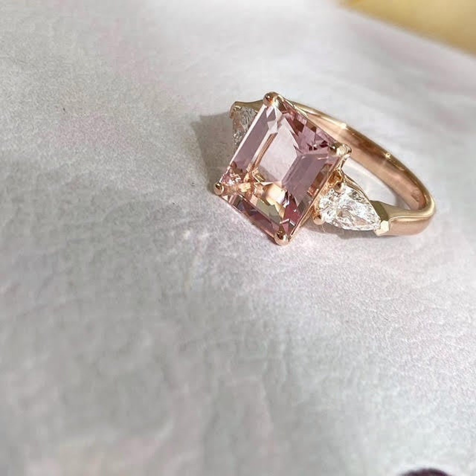 Natural Morganite Engagement Ring Emerald Cut Morganite Ring | Etsy