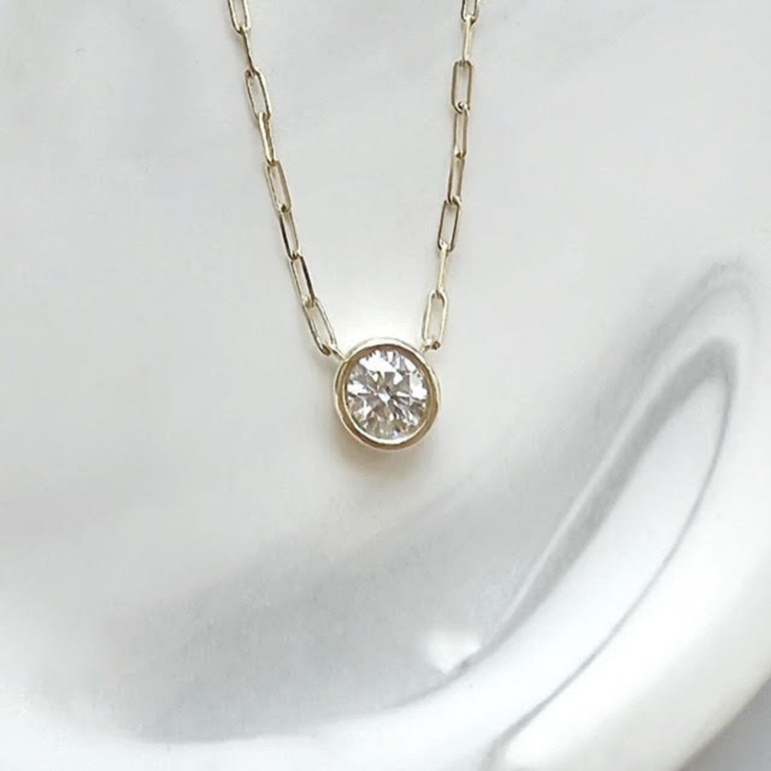Solitaire Diamond Bezel Setting Pendant and Chain, 0.8 Carat Lab Grown ...