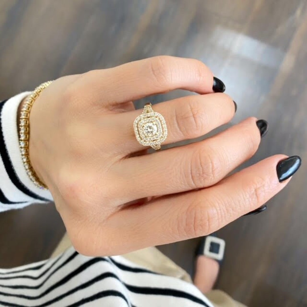 Cushion Shape Designed Lab Diamond Ring, Lab Grown Round Cut Diamond ...