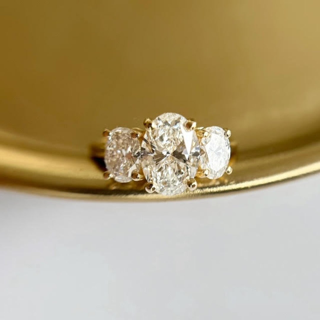 Big Amazing 3 Stone Lab Oval Diamond Ring, Three Ovals Lab Grown ...