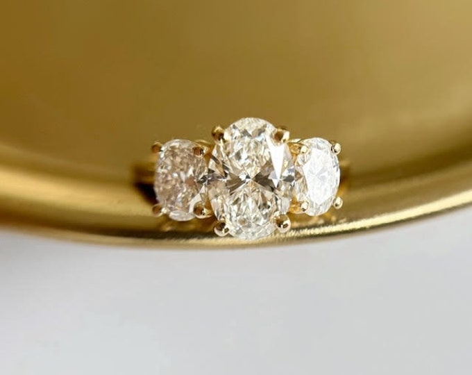 4.2 TCW E VVS2 Oval Lab Grown Diamond Three Stone Ring / 3.5ct Oval 3 ...