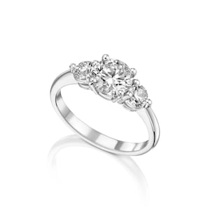 Three Stone Lab Diamond Ring, Round Cut Lab Created Diamond and 2 Round ...