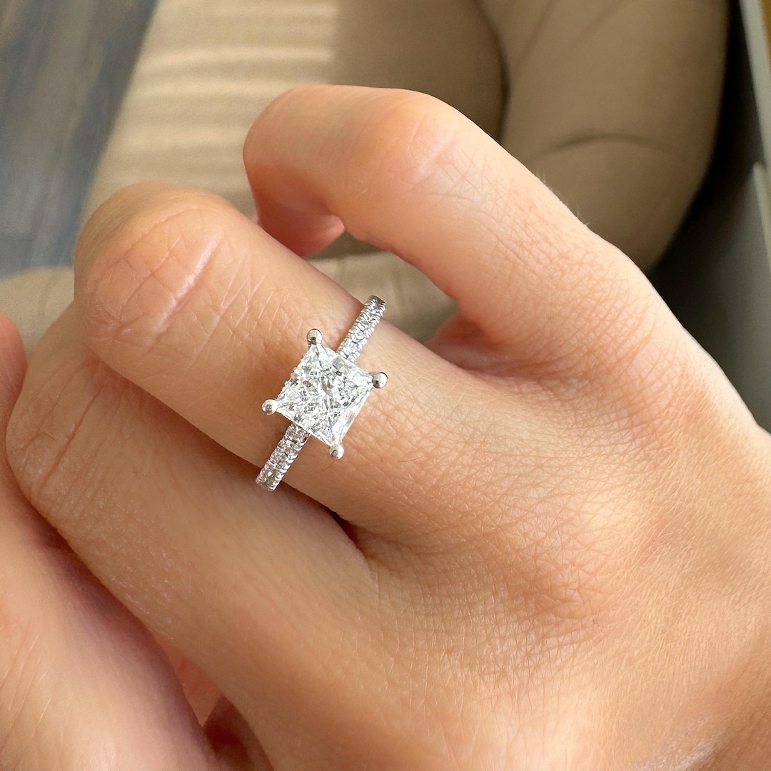 Princess Cut Hidden Halo Lab Grown Diamond Ring, 1.50 Carat D/VS1 IGI ...