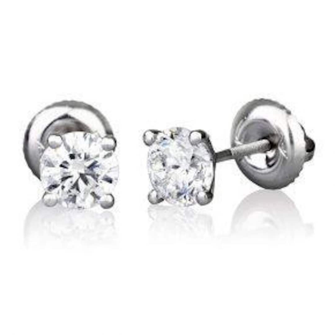 Classic Solitaire Diamond Earring Studs, 14K White Gold Natural Diamond ...