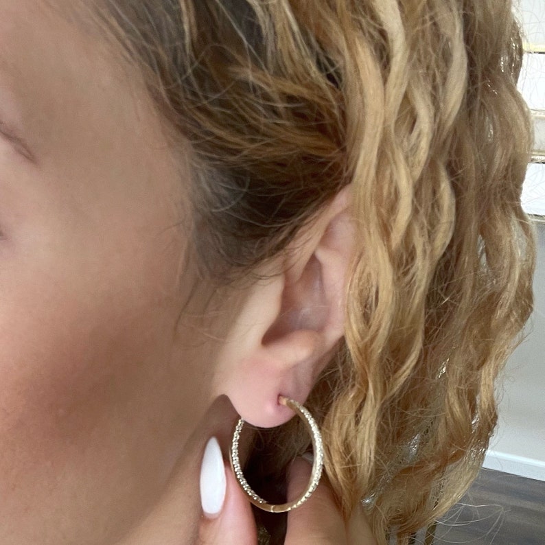 Medium Lab Diamond Hoop Earrings, Remarkable Solid Gold Diamond Hoops ...
