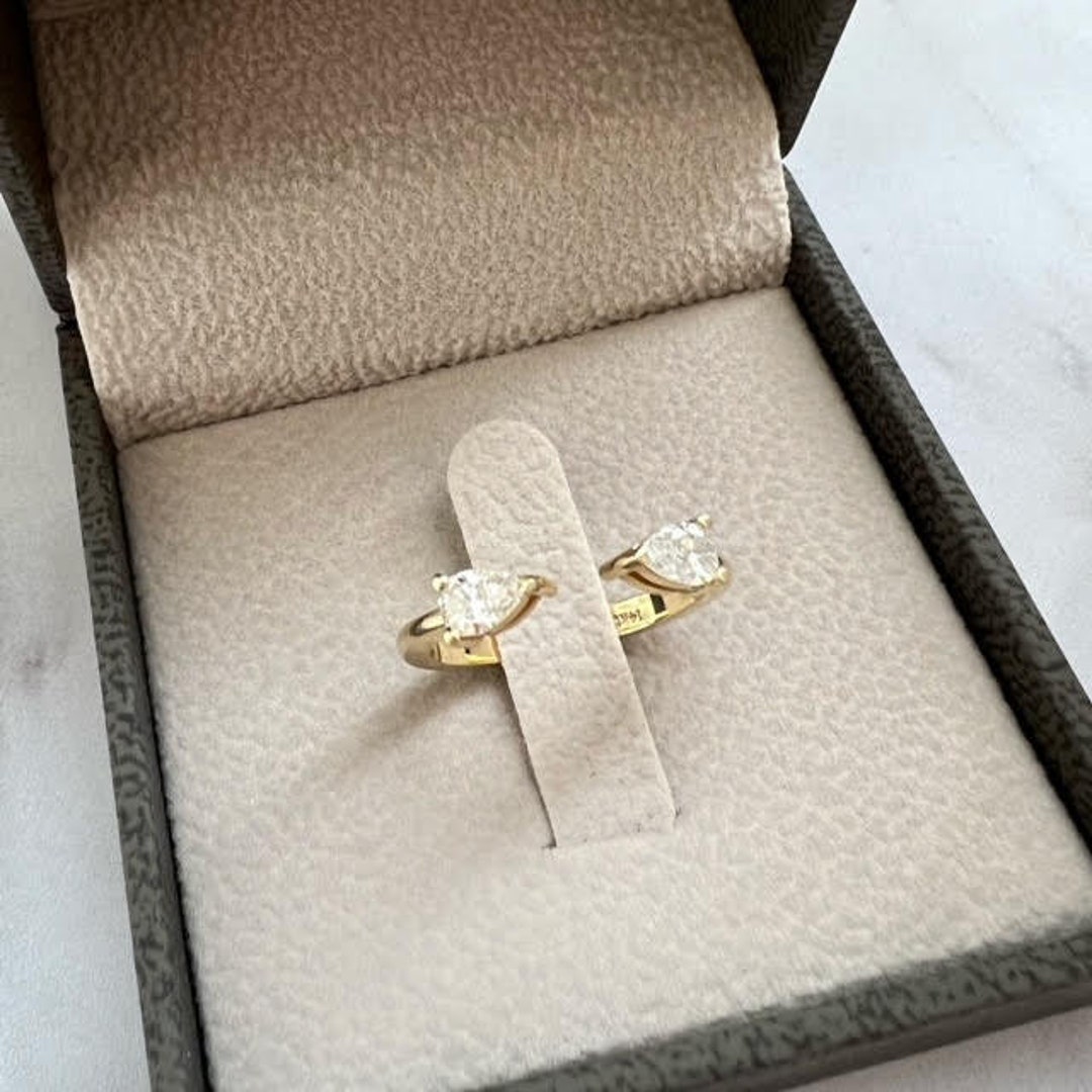 Open Tear Drop Ring, 2 Lab Created Tear Drop Diamonds Open Ring, 0.6 ...