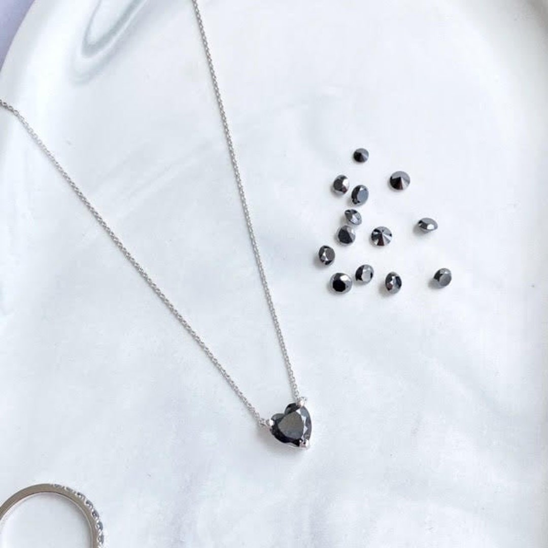 1.5 Carat Black Diamond Heart Pendant, Natural Black Diamond Heart ...