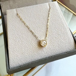 Solitaire Diamond Bezel Setting Pendant and Chain, 0.8 Carat Lab Grown ...
