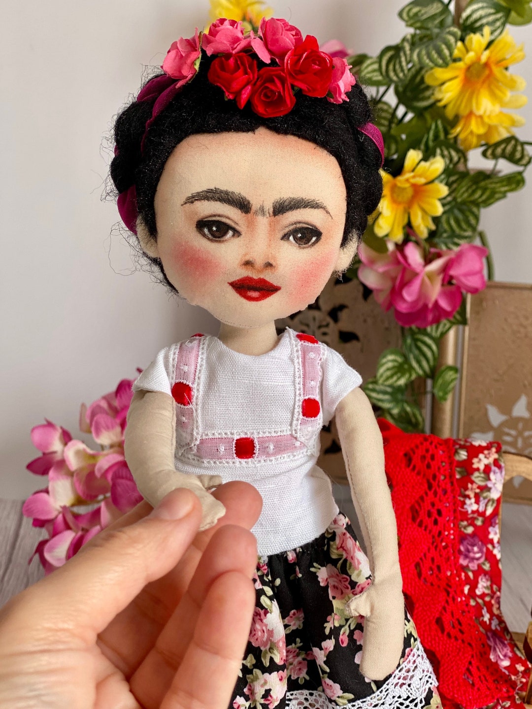 Frida Style Vintage Doll, Personalized Handmade Doll Look Alike Frida, Unique Textile Doll of ...