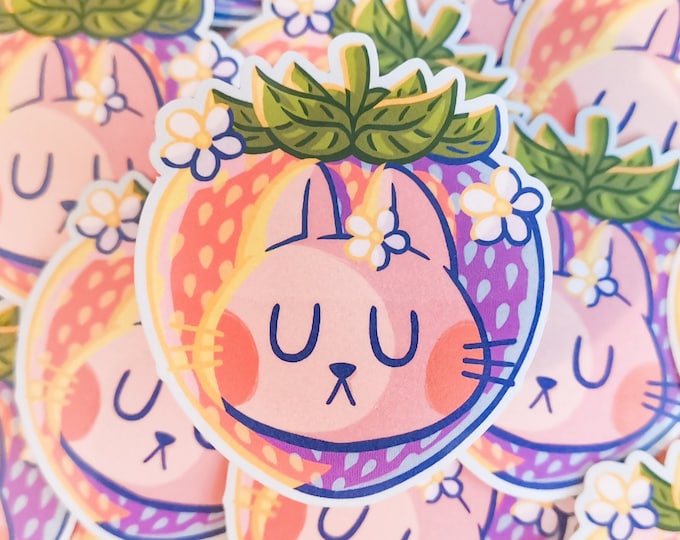 Cute Strawberry Cat Sticker – Vinyl Sticker – stationery – Waterproof ...