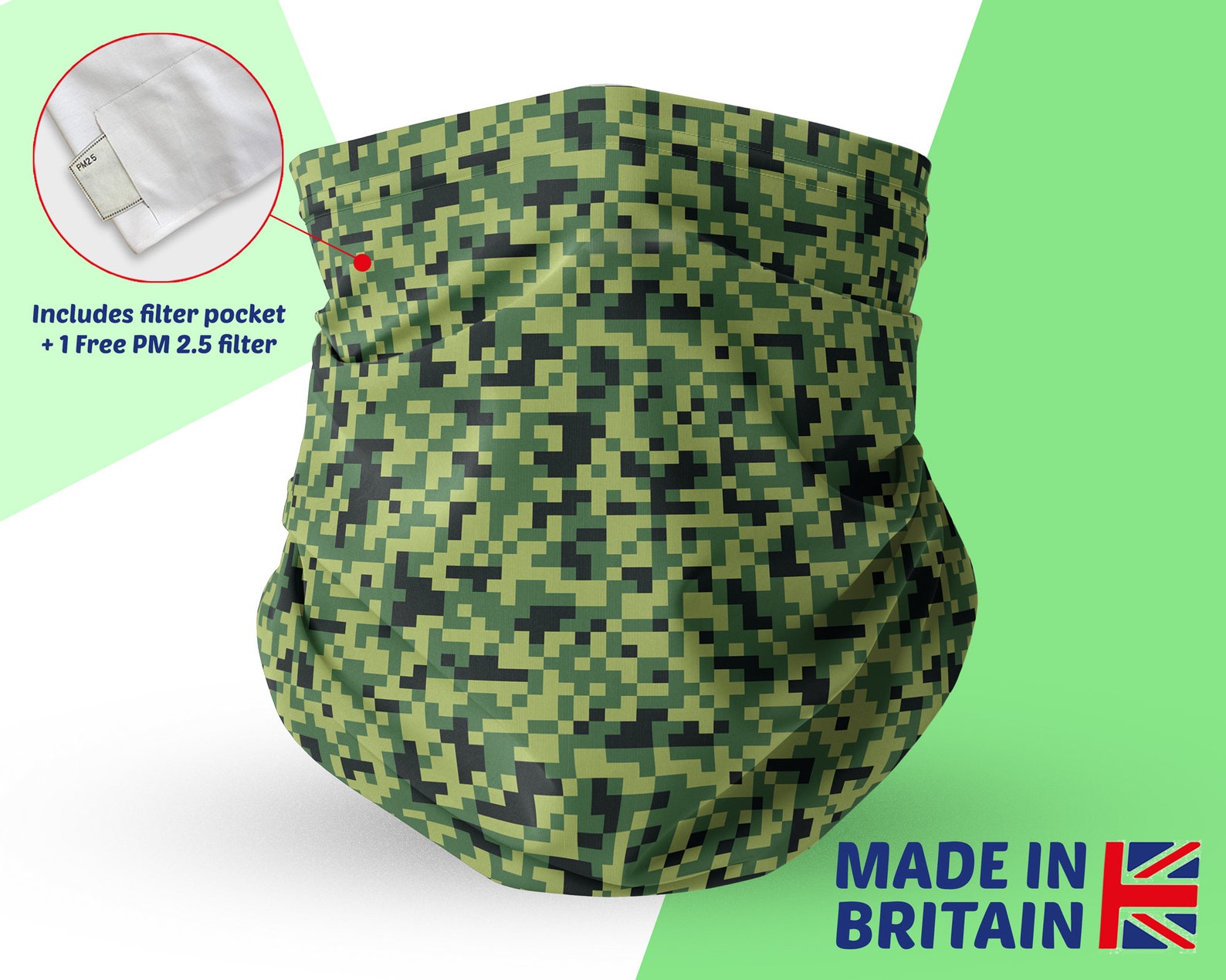 Military Neck Gaiter for Men With Filter Pocket, Camo Fabric Face Cover ...