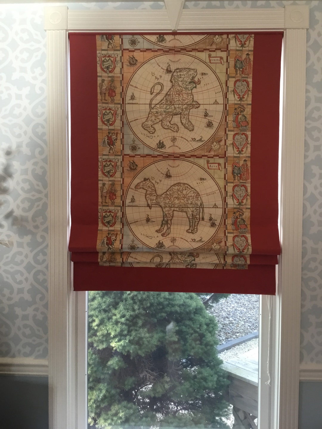 Designer Roman Shades: Vintage World Map With Ancient Animals - Etsy