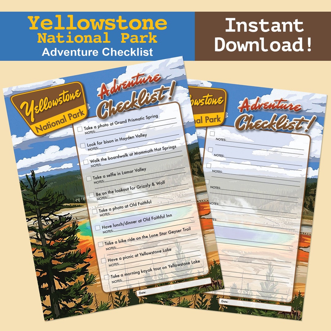 Yellowstone National Park Printable Adventure Checklist Pdf | Letter ...