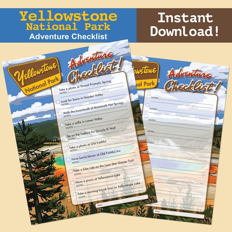 Yellowstone National Park Printable Adventure Checklist Pdf | Letter ...