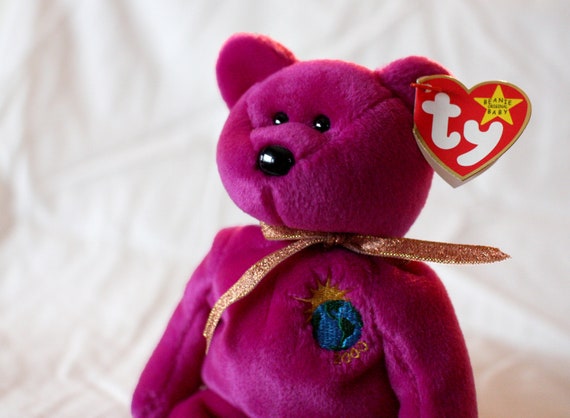 Millennium Beanie Baby Millennium Rare Ty Beanie Baby Bear in Mint Condition Magenta Plush Ty Bear Toy Gift for Collectors Ty Beanie Babies Etsy UK