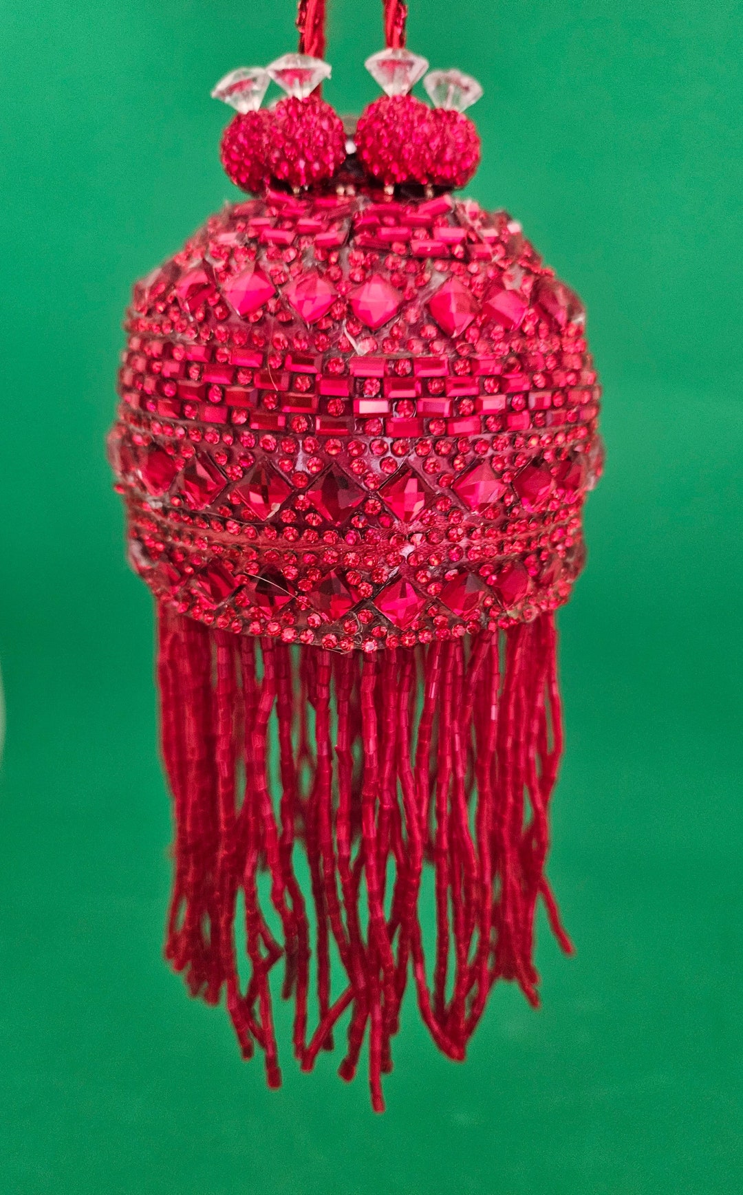 Red Rhinestone Trim Completely Encircles This Christmas or Valentines ...