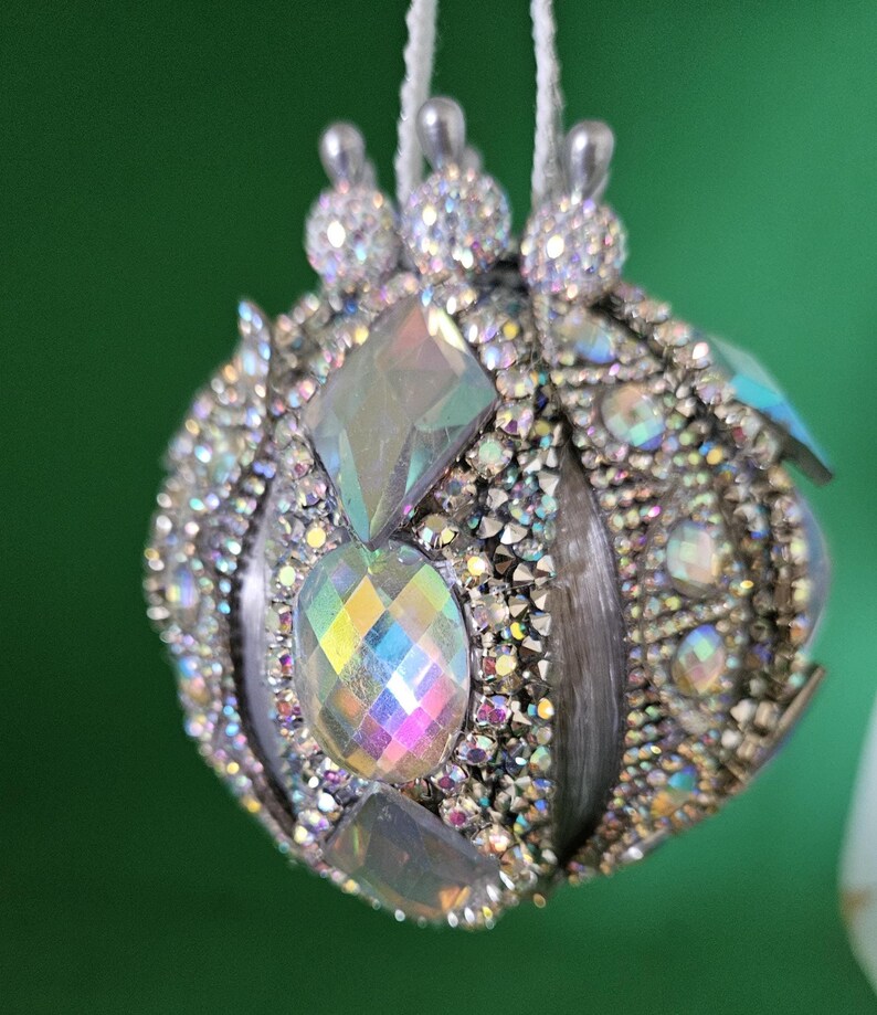 Giant AB Jewels and AB Rhinestone Trim Decorate This Silver Satin ...