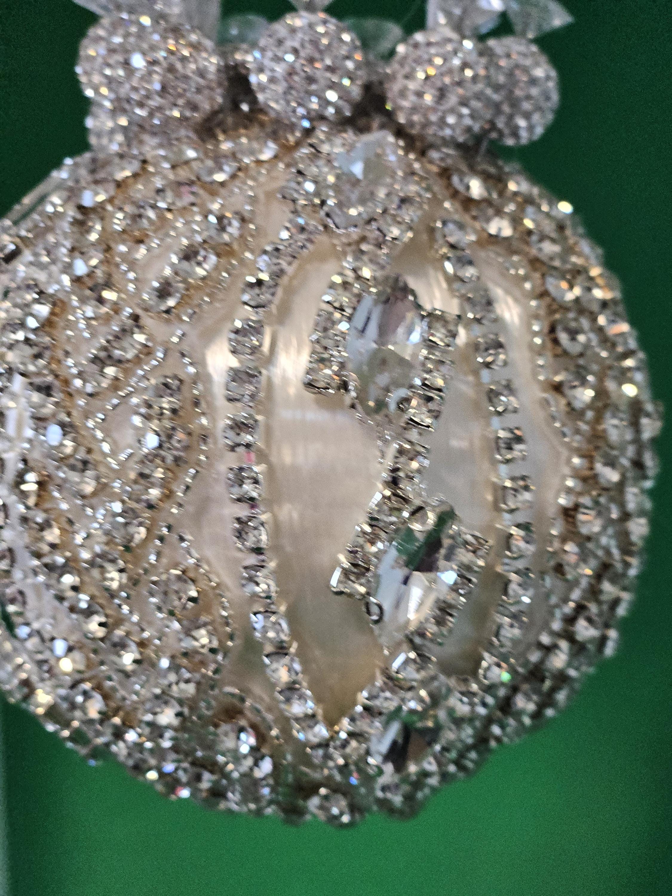 Rhinestones Galore Decorate This White Satin Christmas or Wedding ...