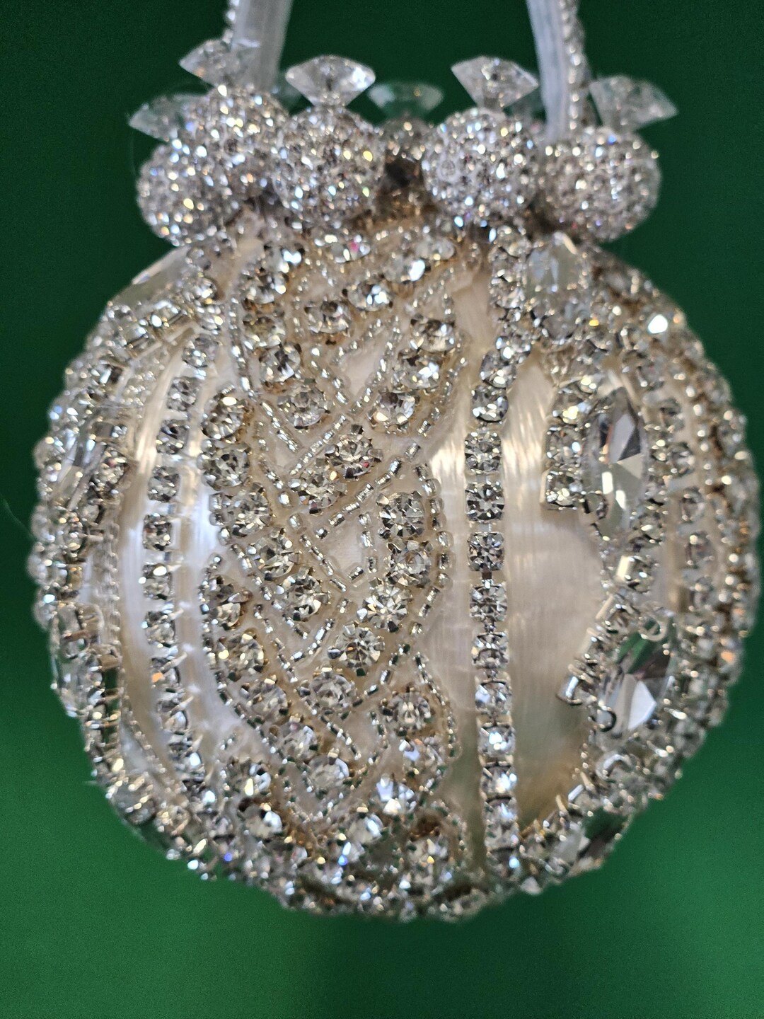 Rhinestones Galore Decorate This White Satin Christmas or Wedding ...