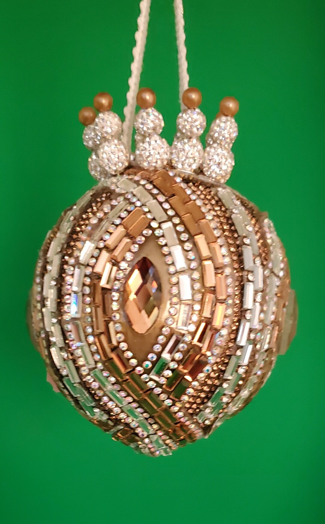 Gold and AB Rhinestone Bling Galore OOAK Handmade Christmas Ornament 3 ...