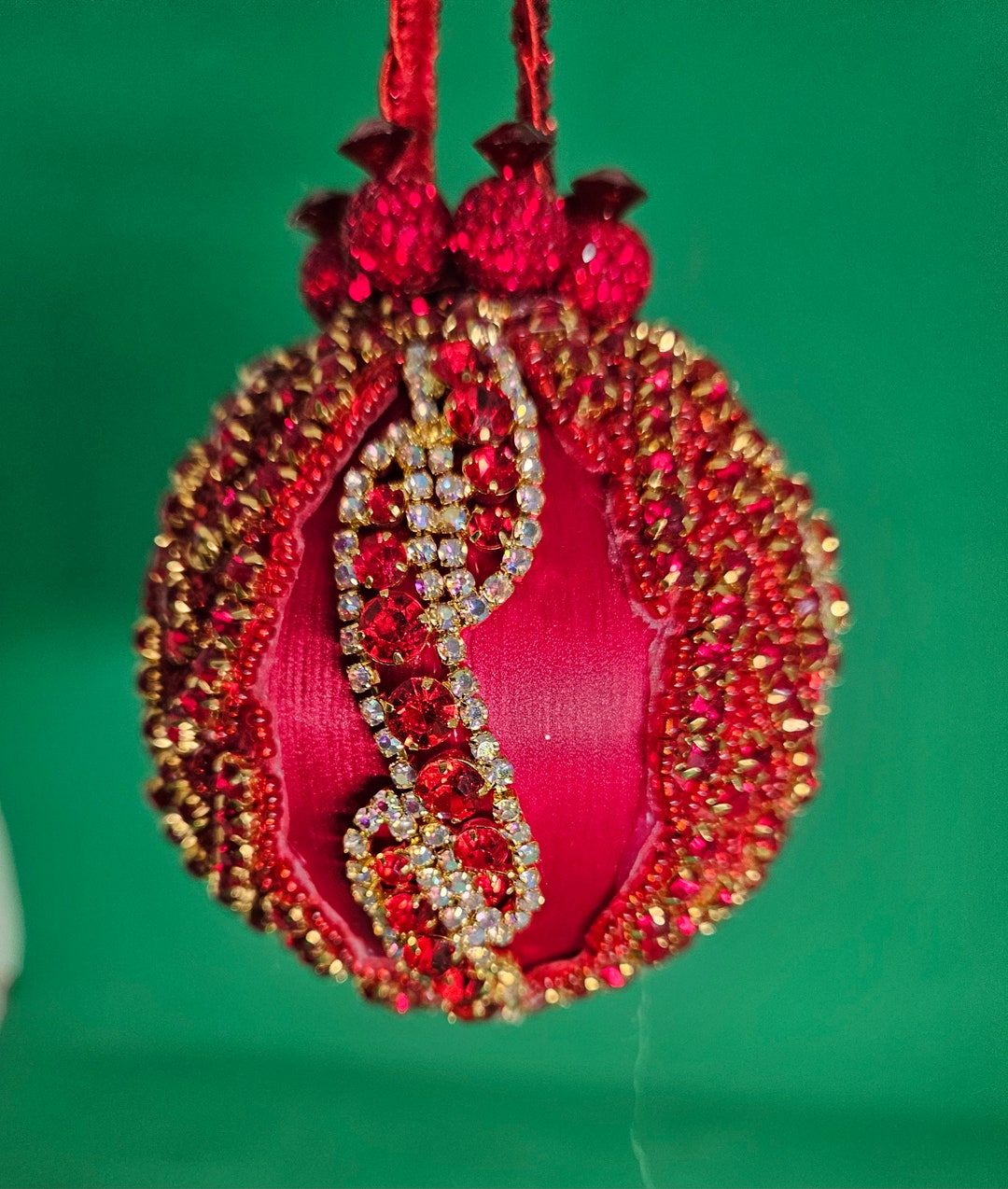 Red Rhinestone Braid and Red and AB Rhinestone Waves Decorate This ...