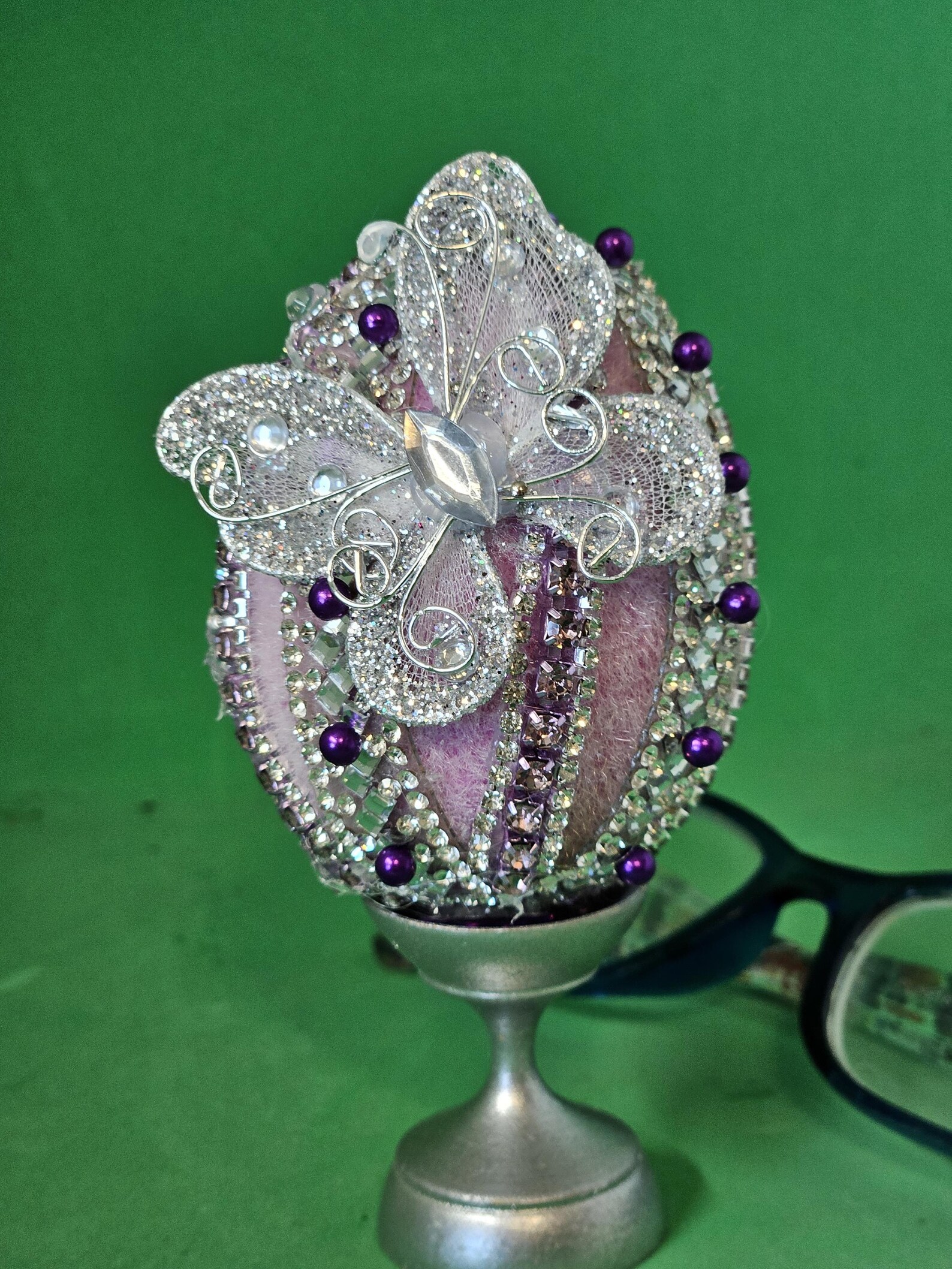 Lavender Fuzzy Easter Egg Decorated With Rhinestone Trim and a Cute ...