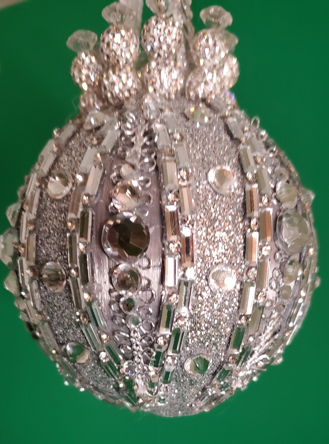 Sparkling Silver Christmas Ornament Embellished With Ribbon, Rhinestone ...