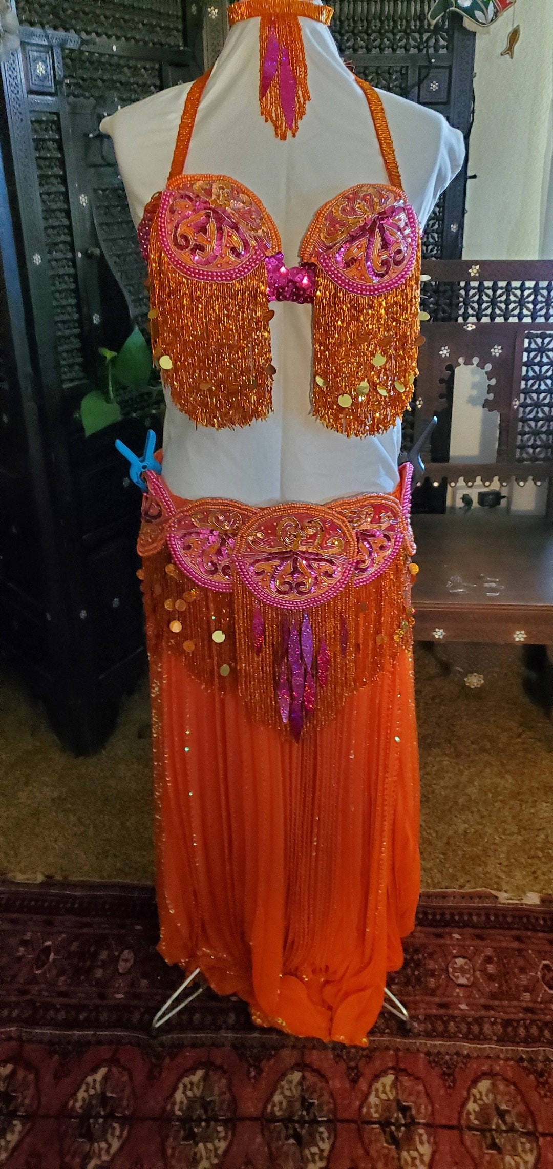 Orange and Hot Pink Professional Belly Dance Costume - Etsy
