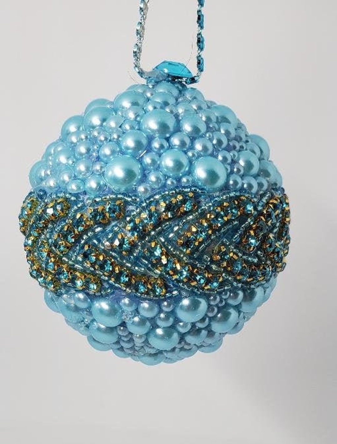Turquoise Blue Pearl Bubbles With Turquoise Blue Braided Rhinestone ...