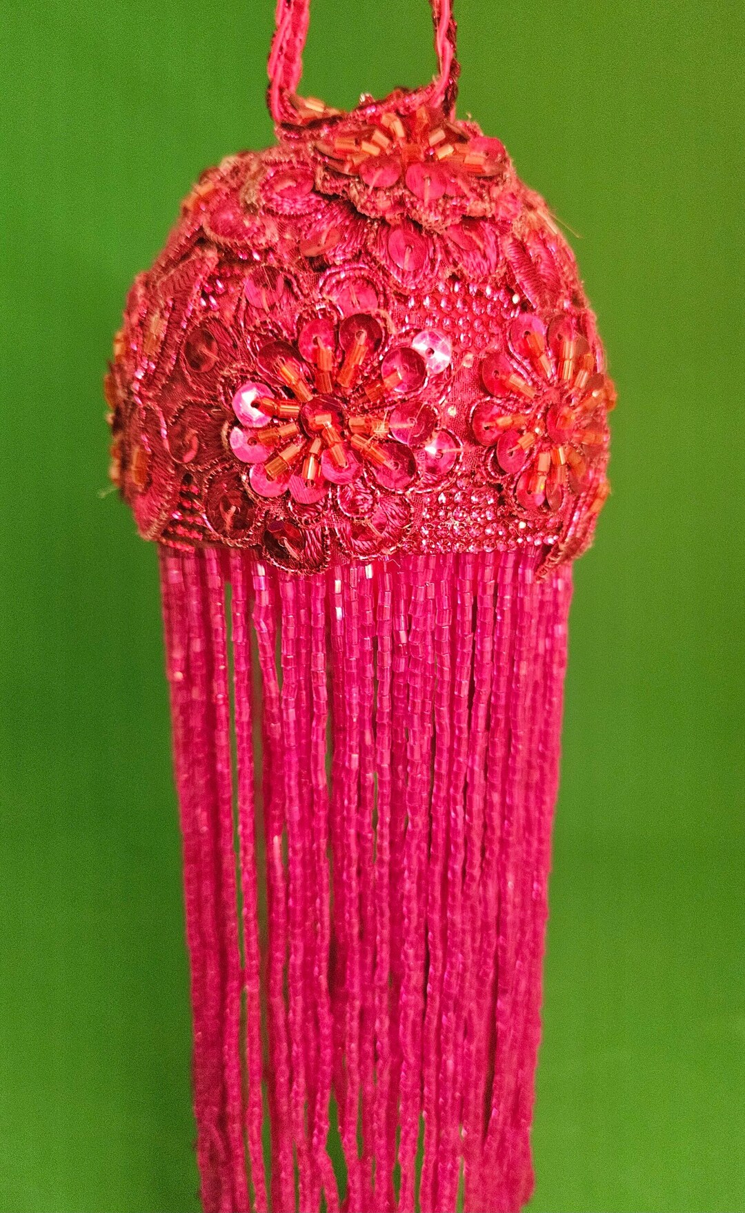 Fuschia Pink Lace Embellished With Beads and Sequins Over a Base of ...