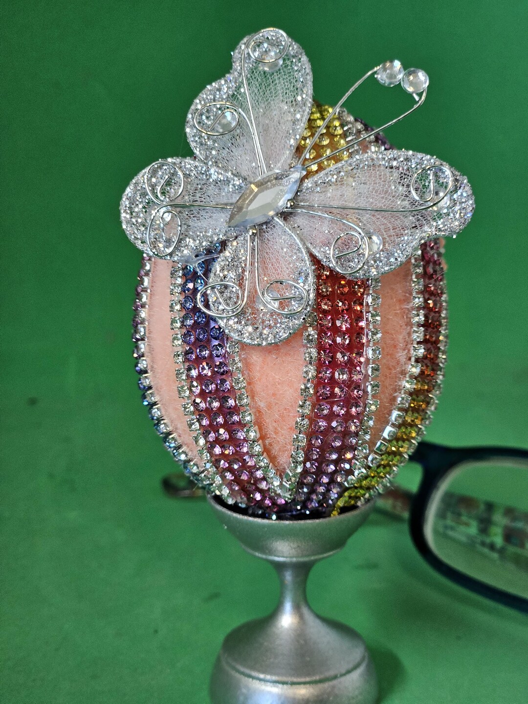 Peach Colored Velvet Easter Egg Decorated With Multicolored Rhinestone ...