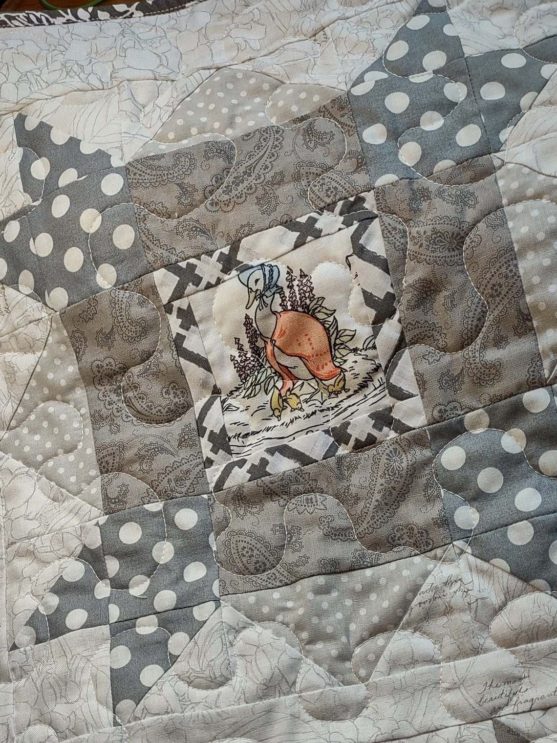 HOMEMADE Peter Rabbit Baby Quilt, Sampler Block Quilt, Neutral Color ...