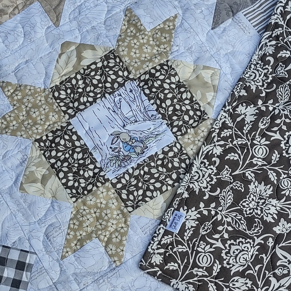 HOMEMADE Peter Rabbit Baby Quilt, Sampler Block Quilt, Neutral Color ...