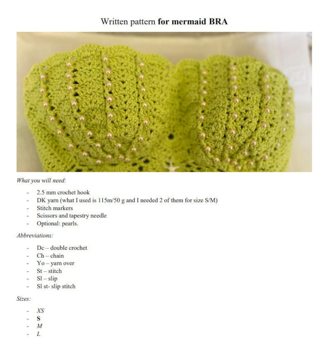 Crochet Mermaid Bra Written Pattern PDF Size XS-L - Etsy