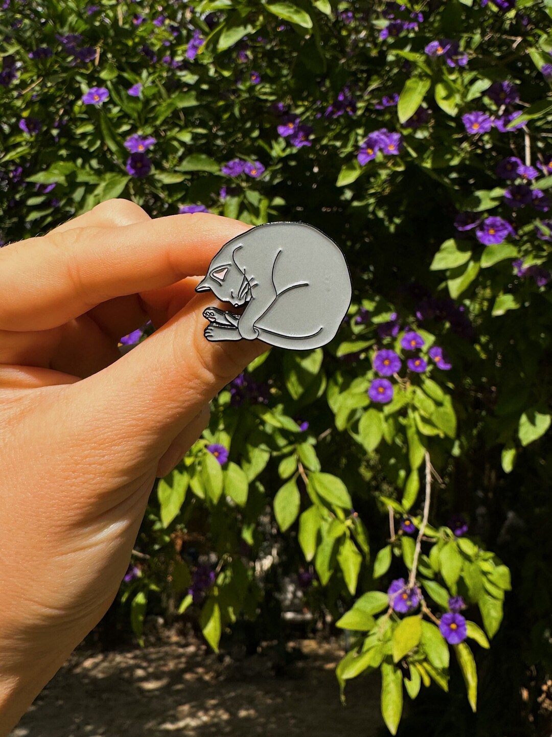 Sleeping Cat Enamel Pin - Witch Cat Pin - Grey Cat Pin - Cat Lapel Pin ...