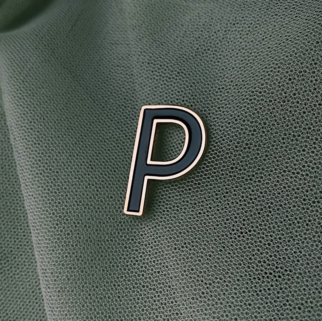 Letter P Enamel Pin - Black Letter P Lapel Pin - Initial Letter Patch ...