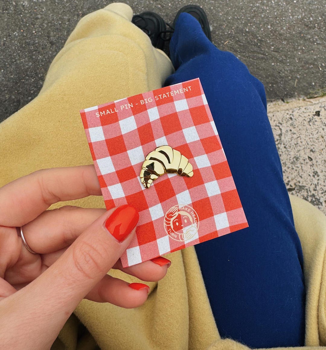 Golden Metal Croissant Pin - French Pastry Metal Badge - Gold French ...
