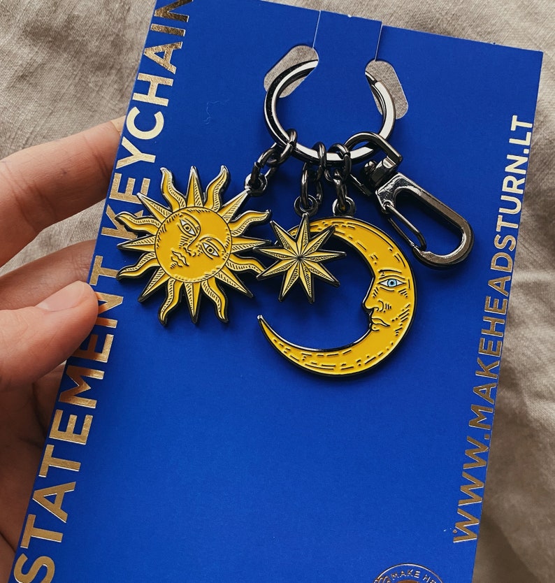 Sun Moon and Stars Enamel Keychain Keychain Charm Cute - Etsy